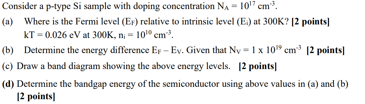 Solved Consider a p-type Si sample with doping concentration | Chegg.com