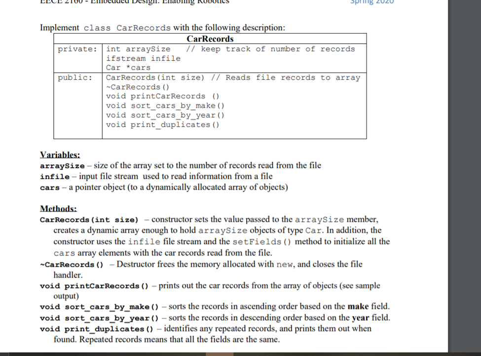 Solved 1. Using the same "CarRecords.txt" input file from | Chegg.com