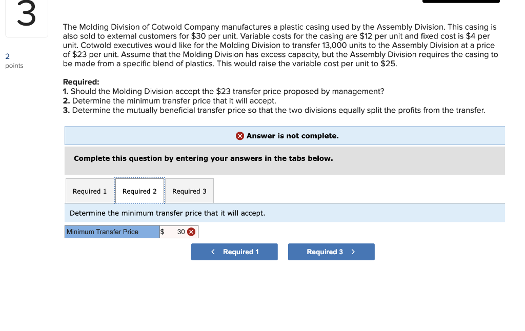 Solved The Molding Division of Cotwold Company manufactures | Chegg.com