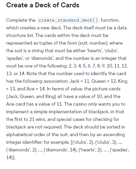 Python Module Lab Assessment 5: Creating a Blackjack | Chegg.com