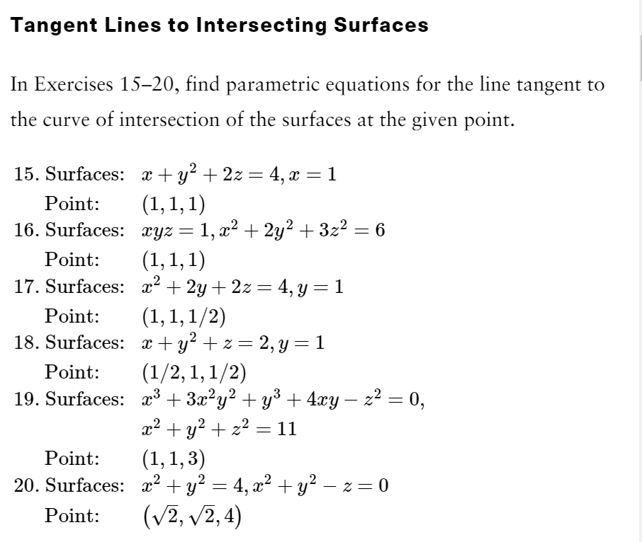 Solved Tangent Lines to Intersecting Surfaces In Exercises | Chegg.com