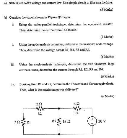 Solved a) State Kirchhoff's voltage and current law. Use | Chegg.com