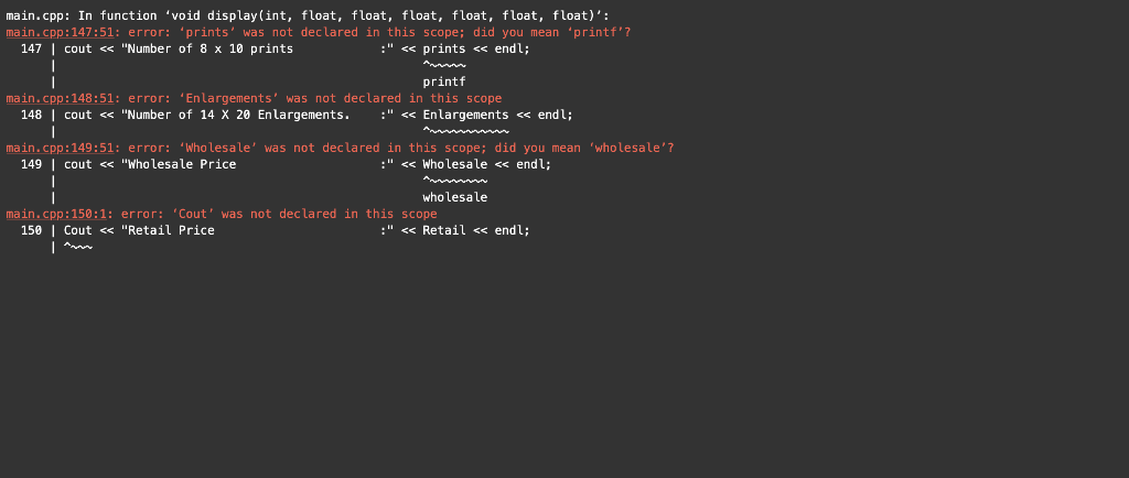 Solved \} \{ \{ \}void display ( int num, float category, | Chegg.com