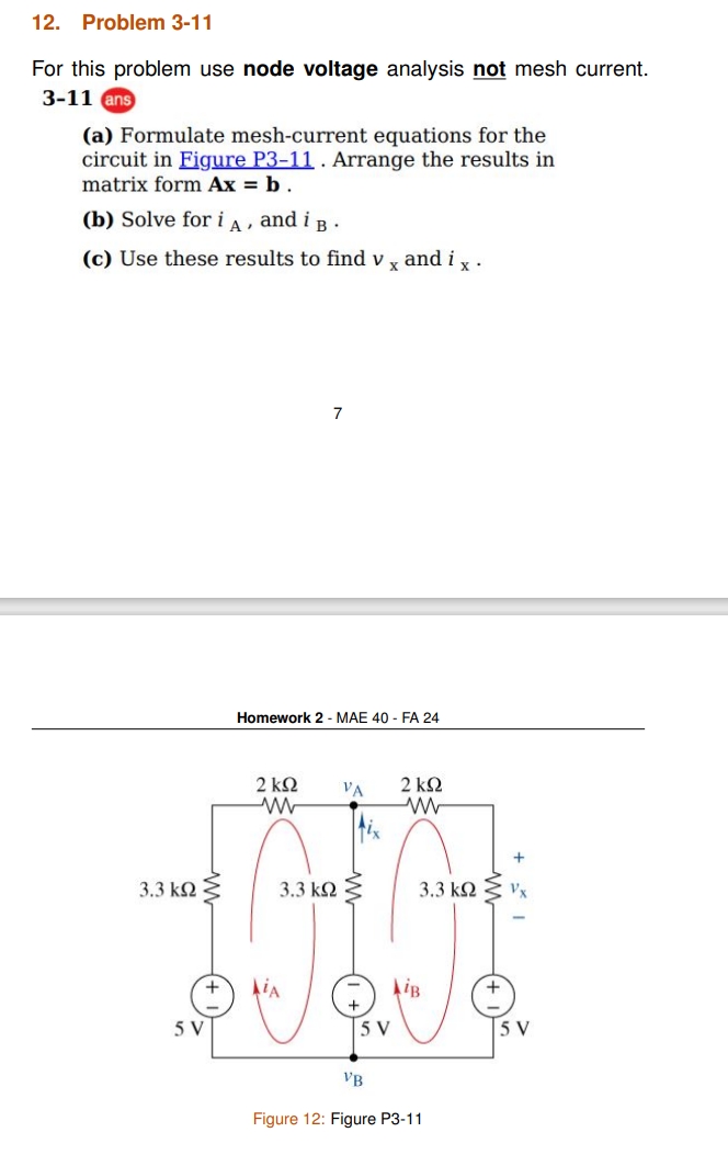 Solved Problem 3-11For this problem use node voltage | Chegg.com