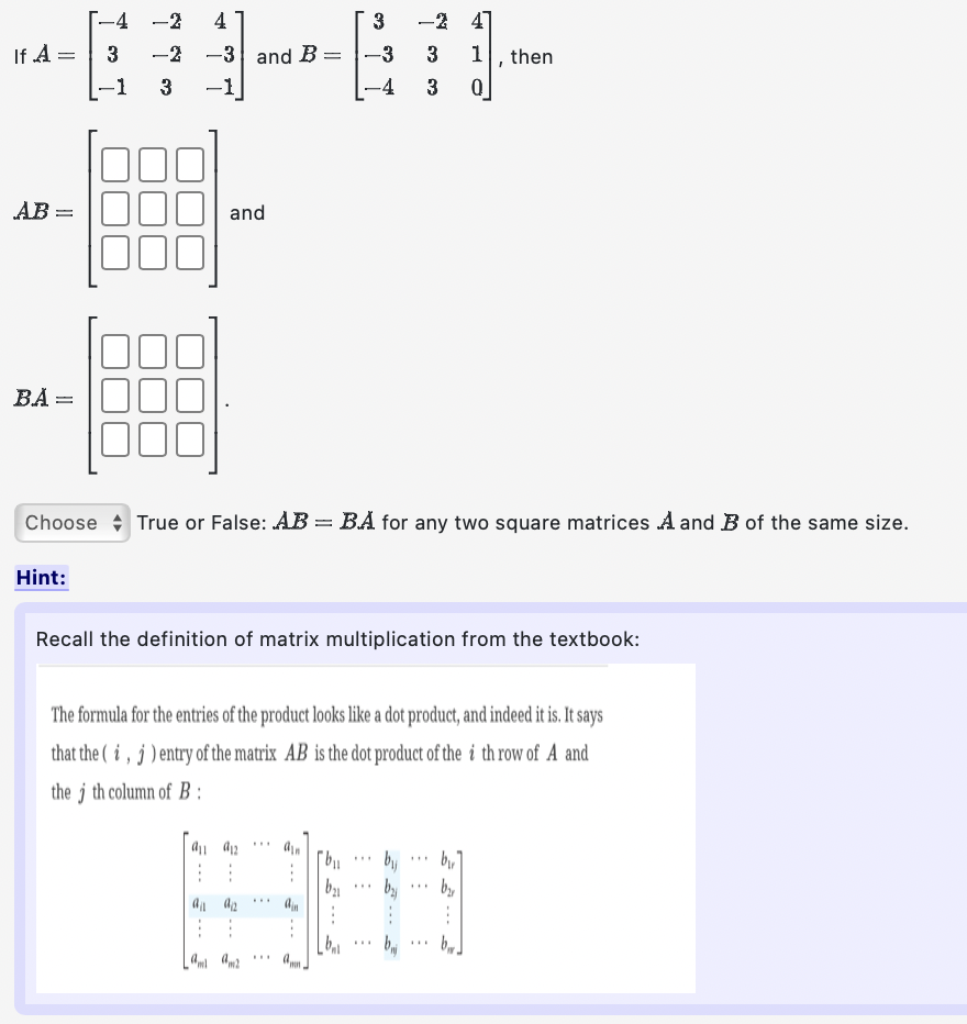 Solved Hint:Recall the definition of matrix multiplication | Chegg.com