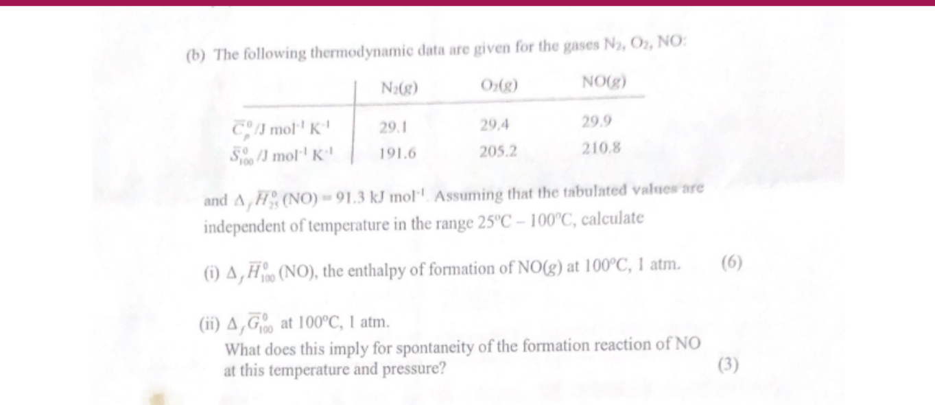 Solved (b) The following thermodynamic data are given for | Chegg.com