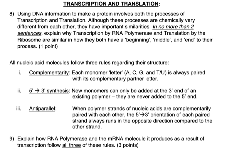 Solved TRANSCRIPTION AND TRANSLATION: 8) Using DNA | Chegg.com