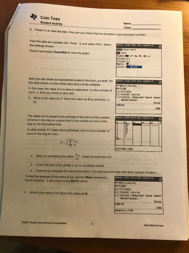 Coin Toss Student Activity Name Class Problem 1 - | Chegg.com
