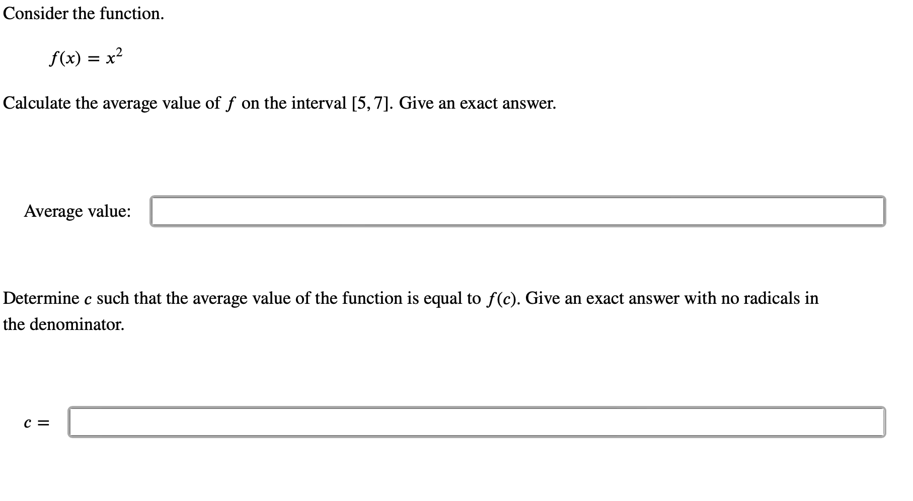 Solved Consider The Function F X X2 Calculate The Average