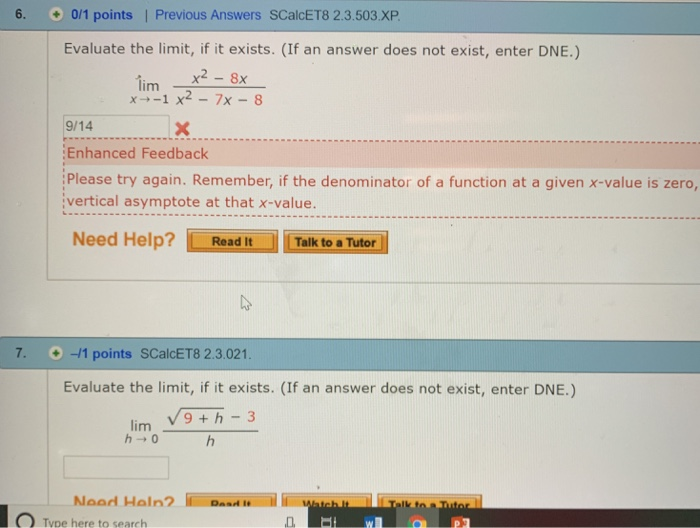 Solved 6. 0/1 points | Previous Answers SCalcET8 2.3.503.XP | Chegg.com