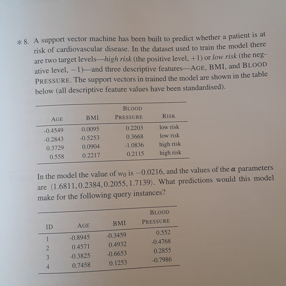 *8. A support vector machine has been built to | Chegg.com