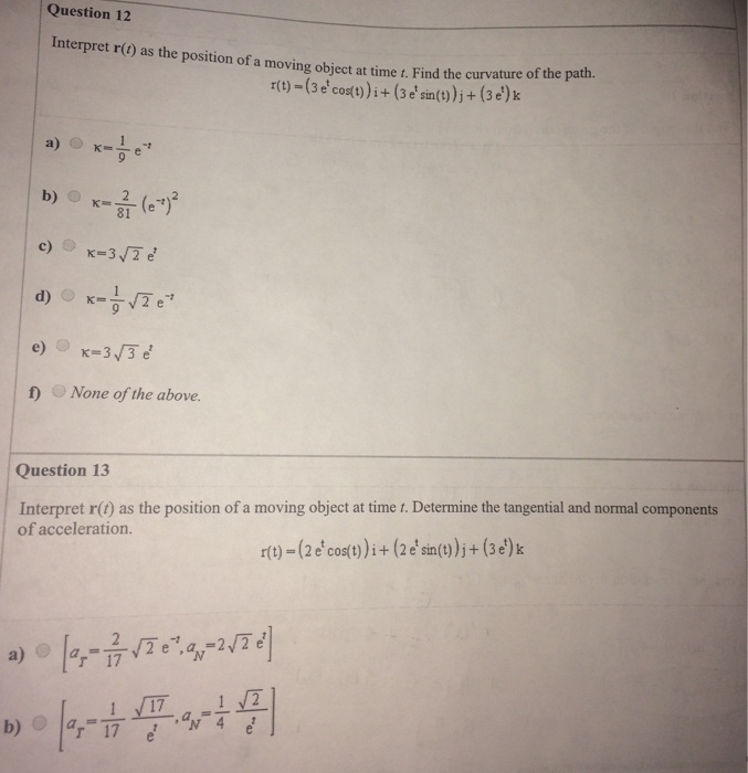 Solved Question 12 Interpret r(t) as the position of a | Chegg.com