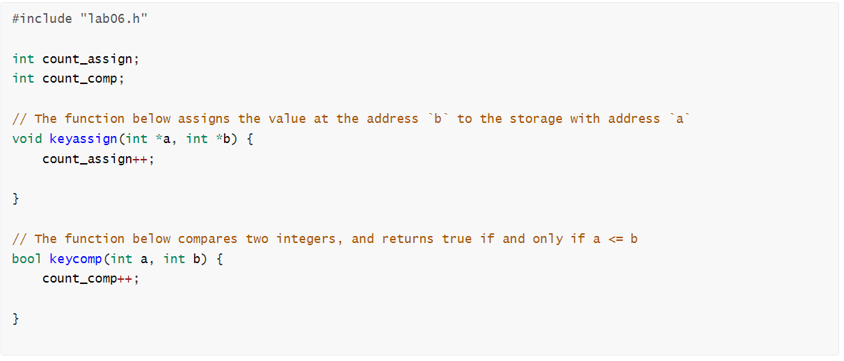 Solved #include "7ab06. h" int count_assign; int count_comp; | Chegg.com