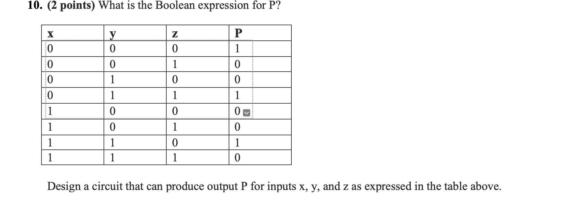 Solved 10. (2 points) What is the Boolean expression for P? | Chegg.com
