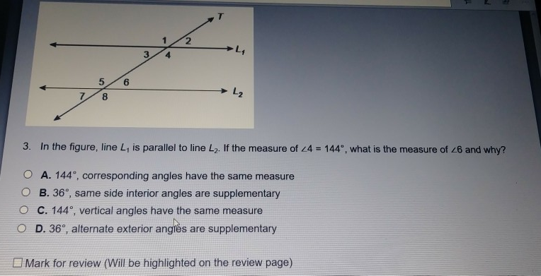 Solved 12 し2 a n e O A. 144, corresponding angles have the | Chegg.com