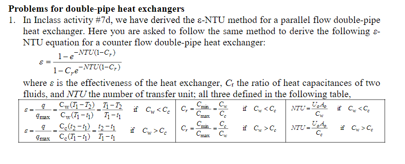 Solved Analysis of Double-Pipe Heat Exchangers - the | Chegg.com