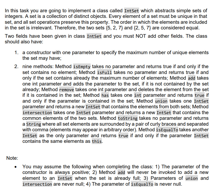 Solved In this task you are going to implement a class | Chegg.com