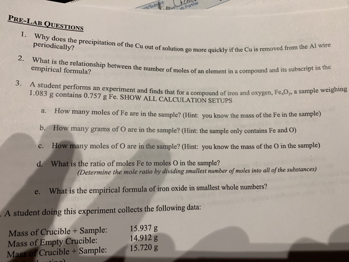 Solved PRE-LAB QUESTIONS 1. Why does the precipitation of | Chegg.com