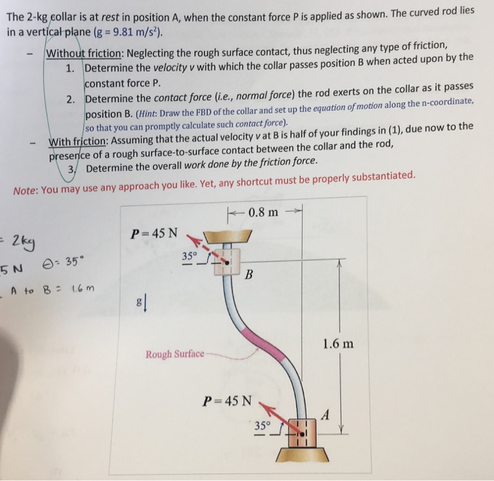 Solved The 2-kg collar is at rest in position A, when the | Chegg.com