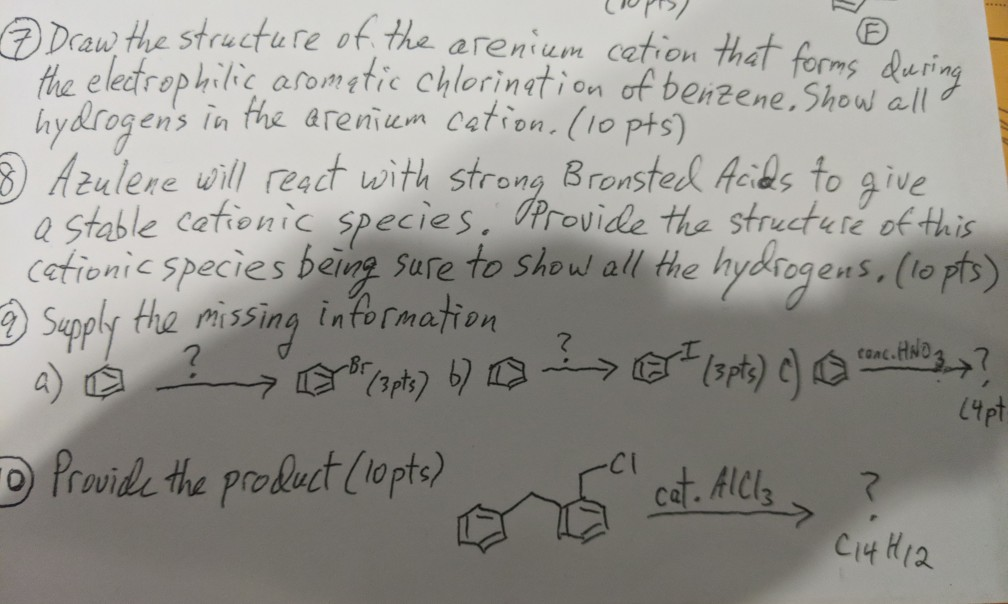Solved ⑦DcaW,the strutare ofthe arenium、cation that forms, | Chegg.com