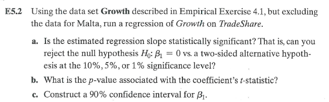 E5.2 Using the data set Growth described in Empirical | Chegg.com