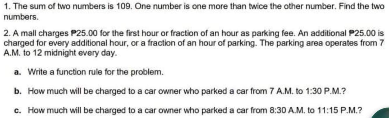 Solved 1. The sum of two numbers is 109. One number is one | Chegg.com