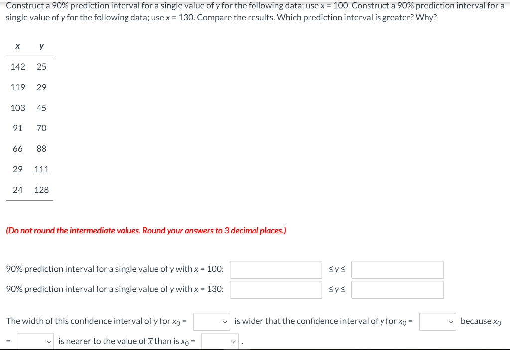 Solved Construct a 90% prediction interval for a single | Chegg.com
