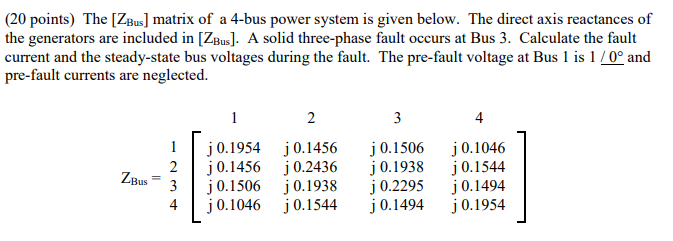 Solved (20 points) The [ZBus] matrix of a 4-bus power system | Chegg.com