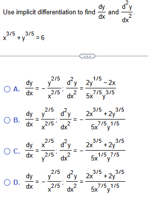 Solved Use implicit differentiation to find dxdy and dx2d2y. | Chegg.com