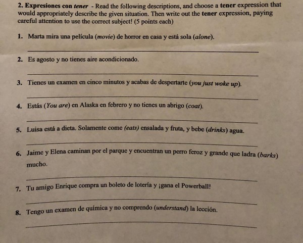 2. Expresiones con tener - Read the following | Chegg.com