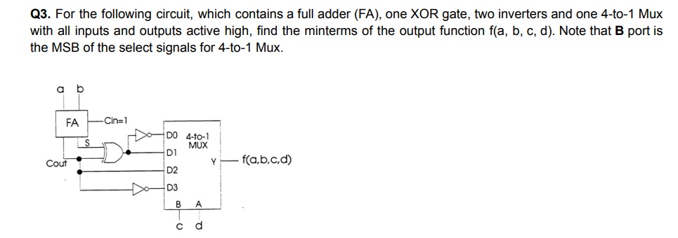 Solved Q3. ﻿For the following circuit, which contains a full | Chegg.com