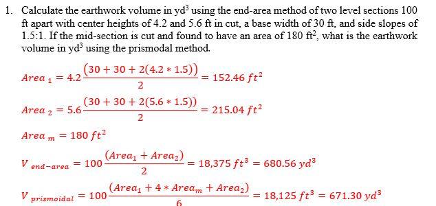 Solved 1. Calculate the earthwork volume in yd using the | Chegg.com