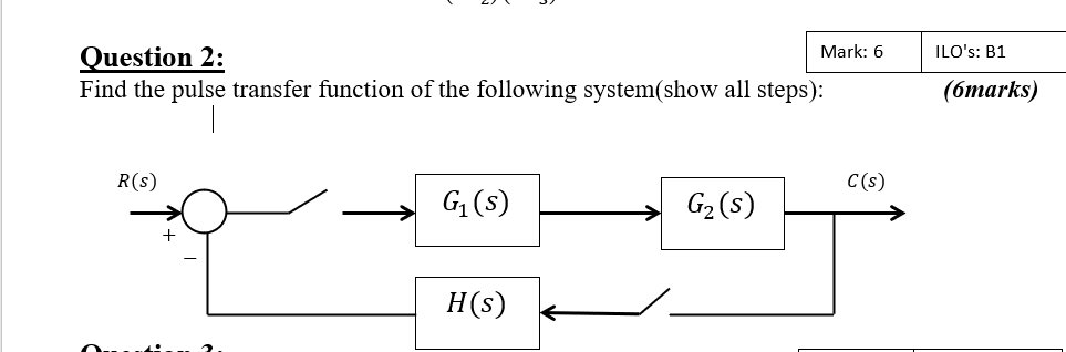 Solved Mark: 6 ILO's: B1 Question 2: Find the pulse transfer | Chegg.com