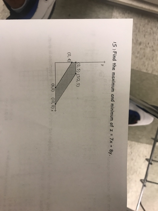 Solved 5 Find the maximum and minimum of z 7x + 8y 0, 5) | Chegg.com