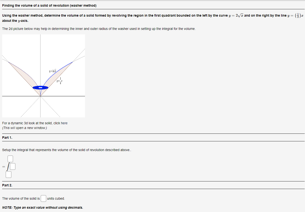Solved Finding the volume of a solid of revolution (washer | Chegg.com