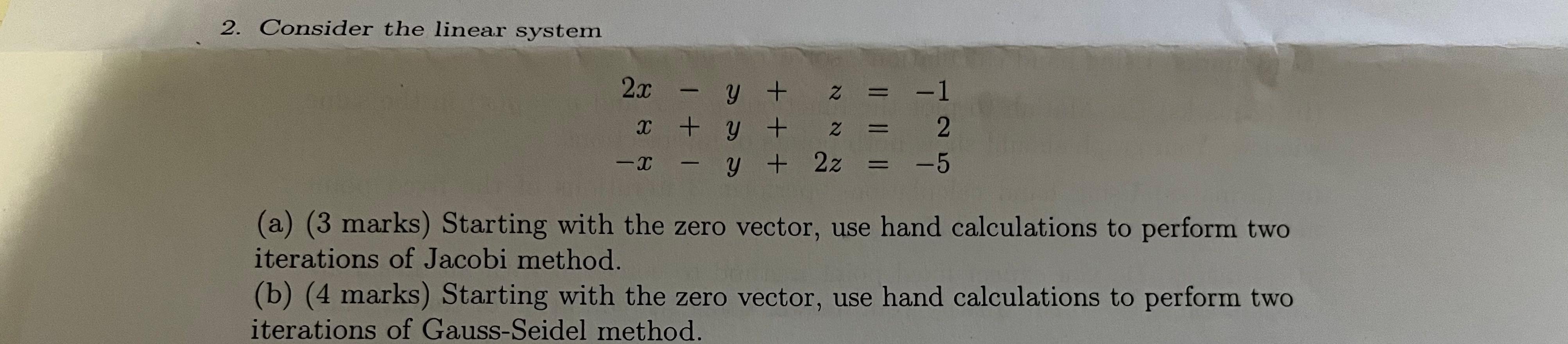 Solved 2. Consider the linear system | Chegg.com