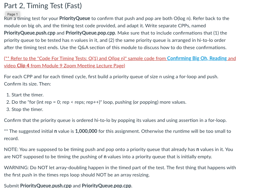 Solved Part 2, Timing Test (Fast) Page 1 Run a timing test | Chegg.com