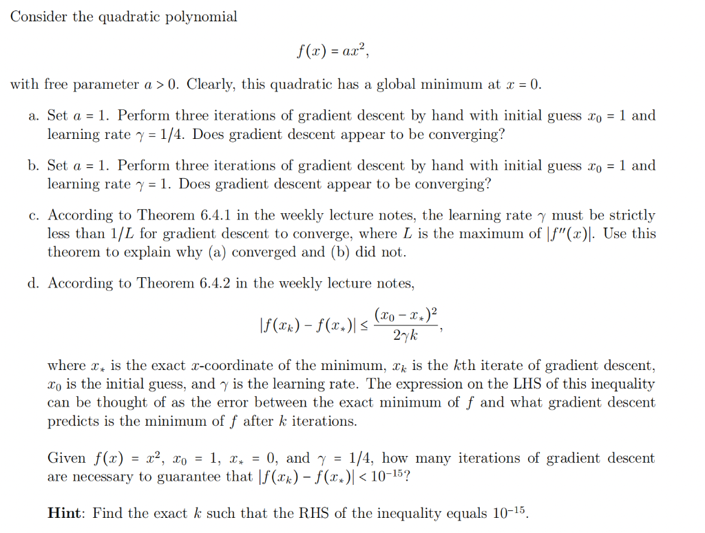 Solved Consider the quadratic polynomial f(x)=ax2 with free | Chegg.com