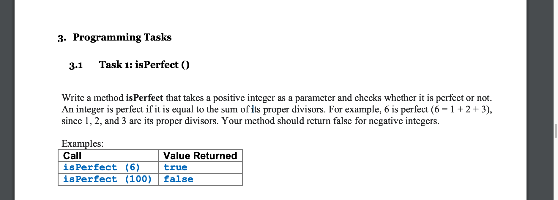 Solved Write a method isPerfect that takes a positive | Chegg.com