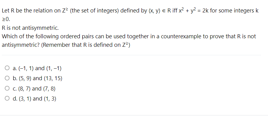 Solved Let R be the relation on Z2 (the set of integers) | Chegg.com