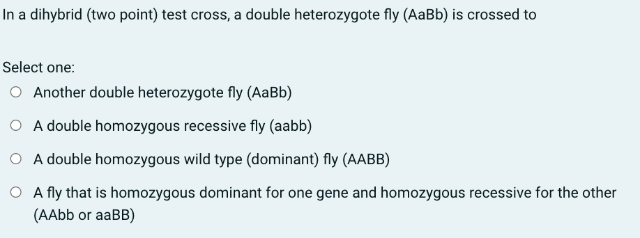 Solved In a dihybrid (two point) test cross, a double | Chegg.com
