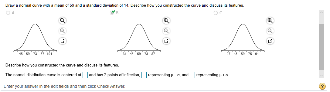 Solved Draw a normal curve with a mean of 59 and a standard | Chegg.com
