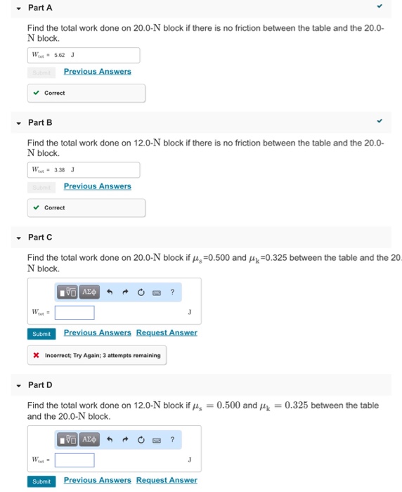 Part A Find the total work done on 20.0-N block if | Chegg.com
