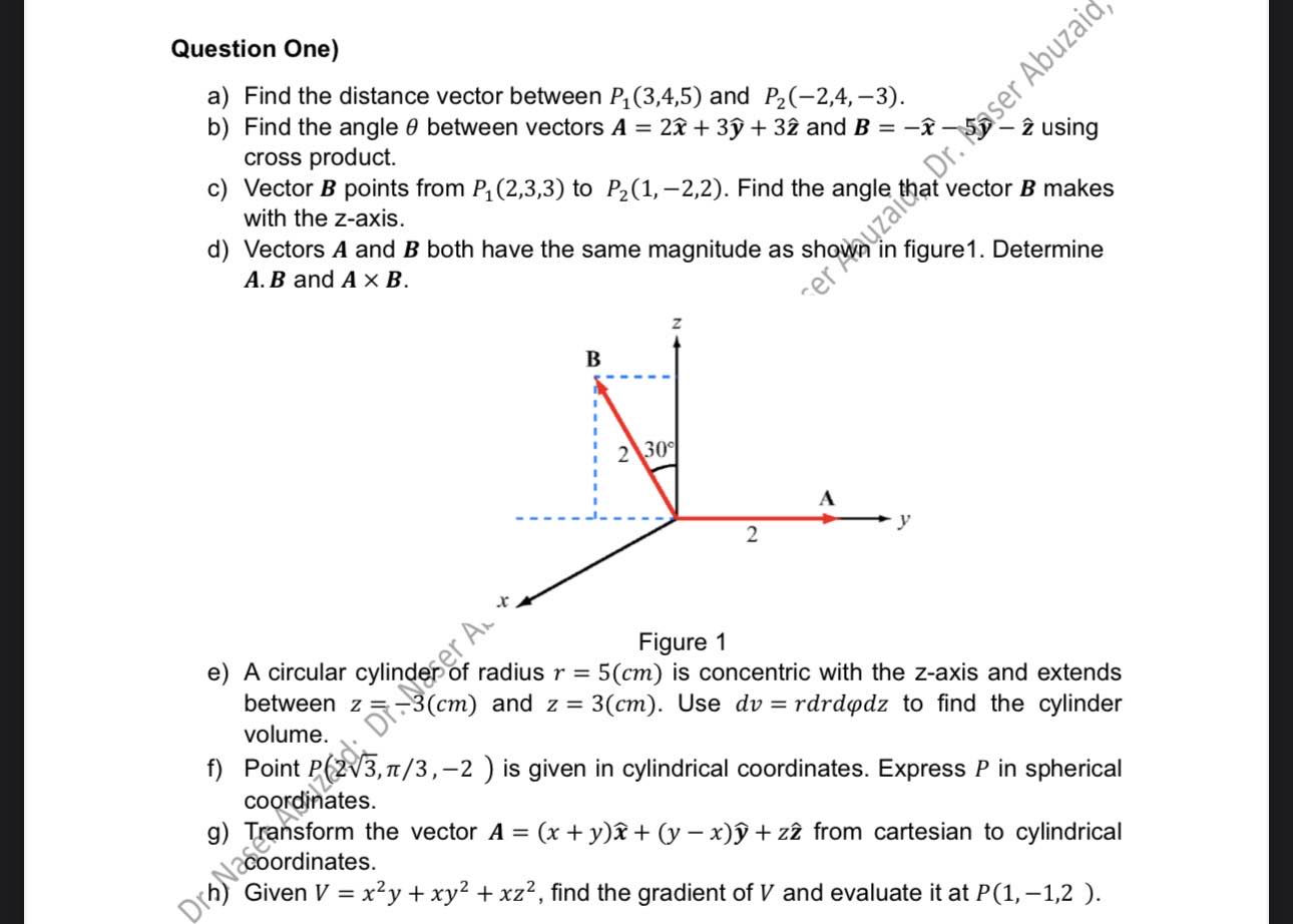 Solved Question One) a) Find the distance vector between | Chegg.com