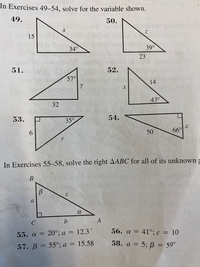 Solved In Exercises 49–54, solve for the variable shown. 49. | Chegg.com