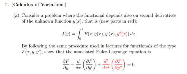 Solved 2. (Calculus of Variations) (a) Consider a problem | Chegg.com