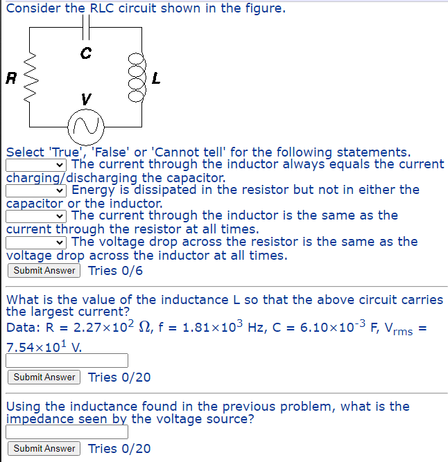Solved Consider the RLC circuit shown in the figure. Select | Chegg.com