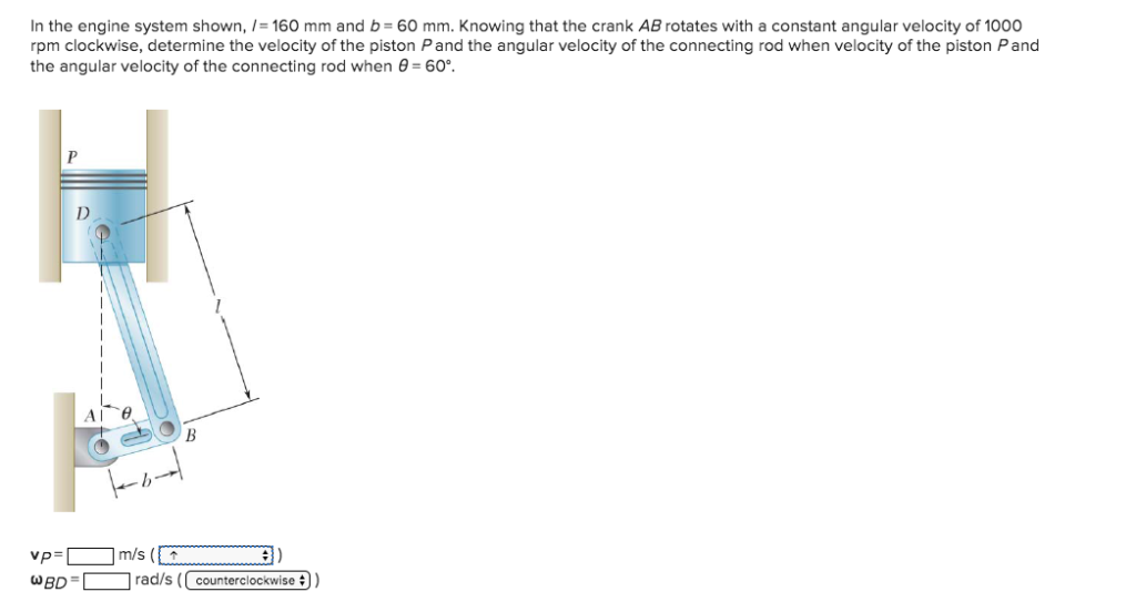 Solved In the engine system shown, /= 160 mm and b= 60 mm. | Chegg.com