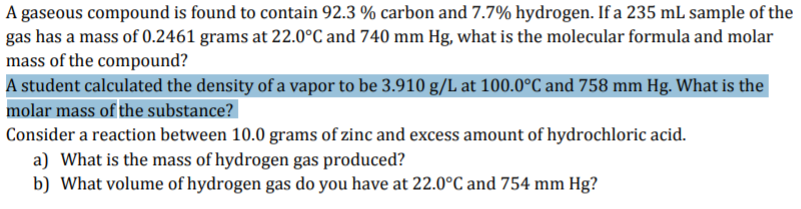 Solved A gaseous compound is found to contain 92.3 % carbon | Chegg.com