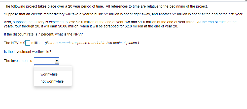 Solved The following project takes place over a 20 year | Chegg.com